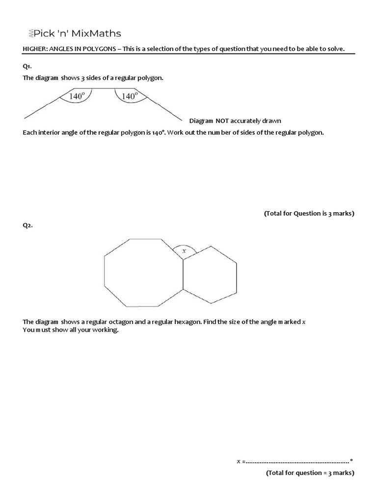 Higher Angles in Polygons Pick N Mixmaths | PDF | Geometric Objects ...