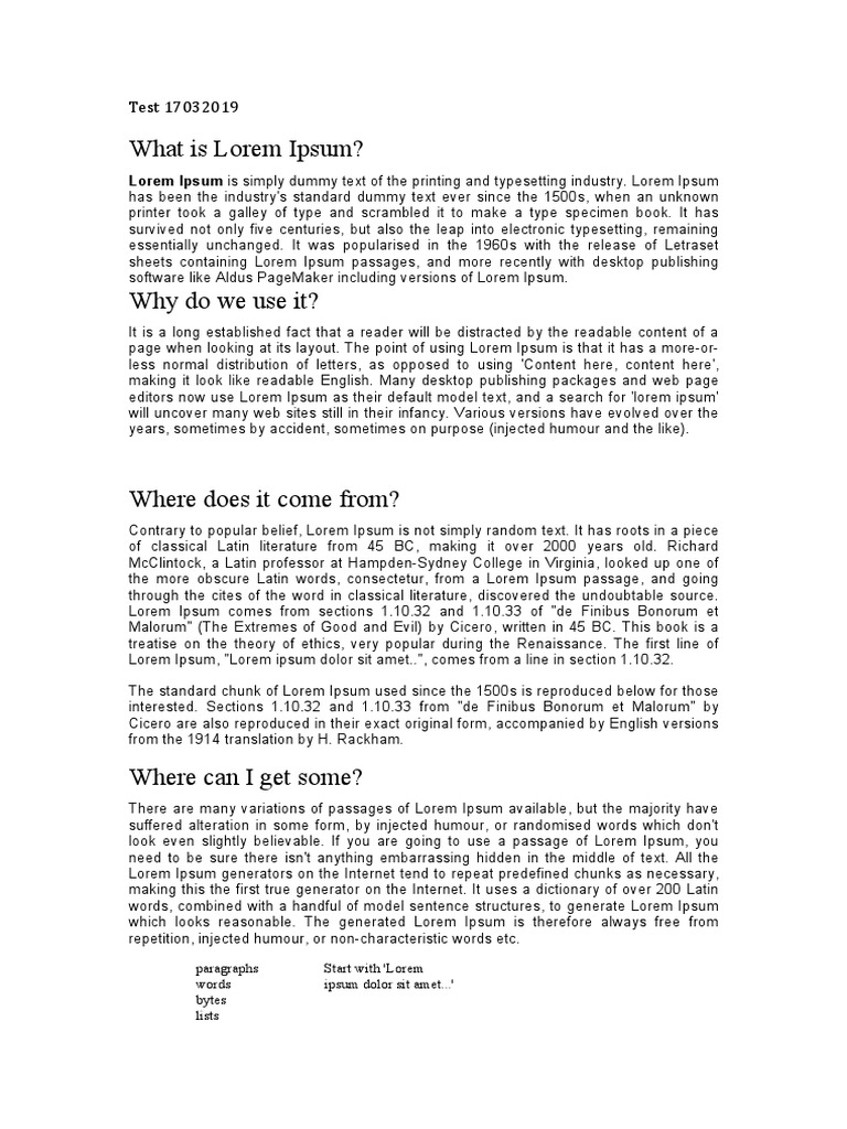 What Is Lorem Ipsum?: Test 17032019 | PDF | Text