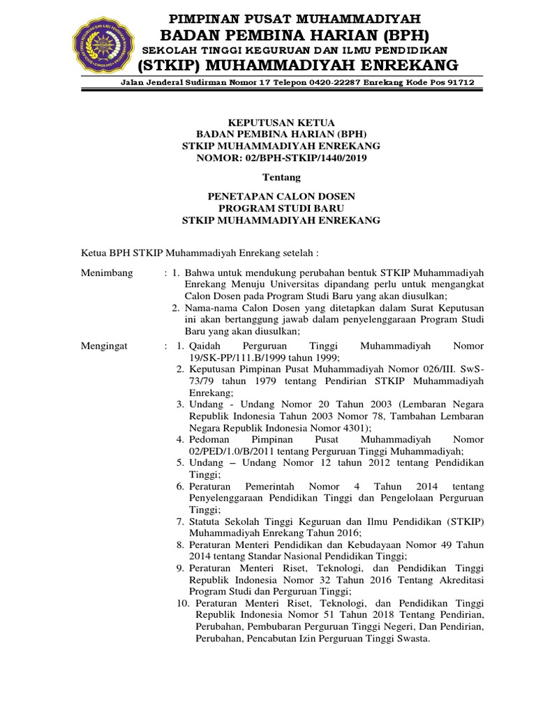 SK Calon Dosen STKIP Muhammadiyah Enrekang | PDF