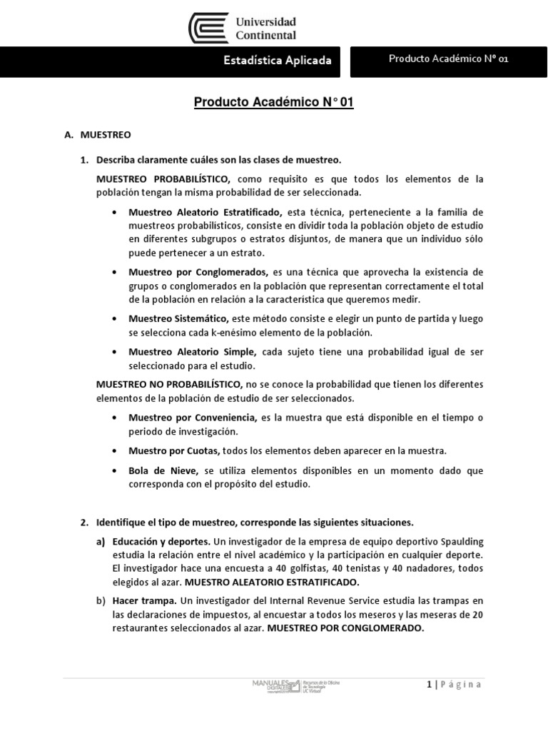 Producto Académico #01 - Estadistica Aplicada | PDF | Muestreo (Estadísticas) | Intervalo de ...