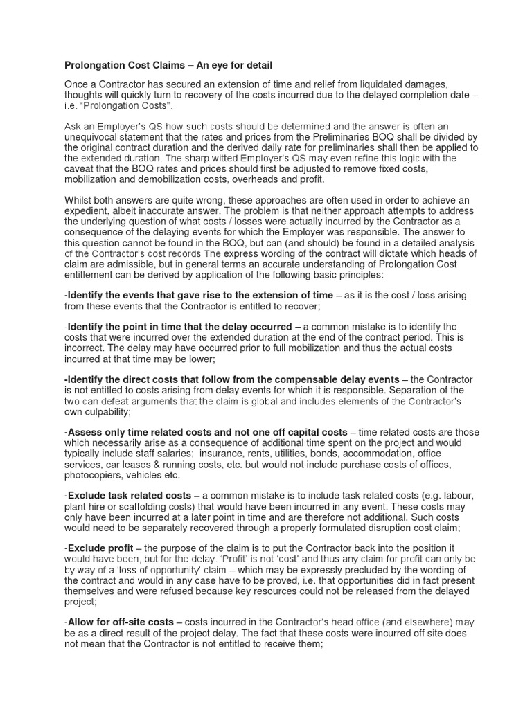 Prolongation Cost Claims - An Eye For Detail | PDF | Cost | Turnover ...