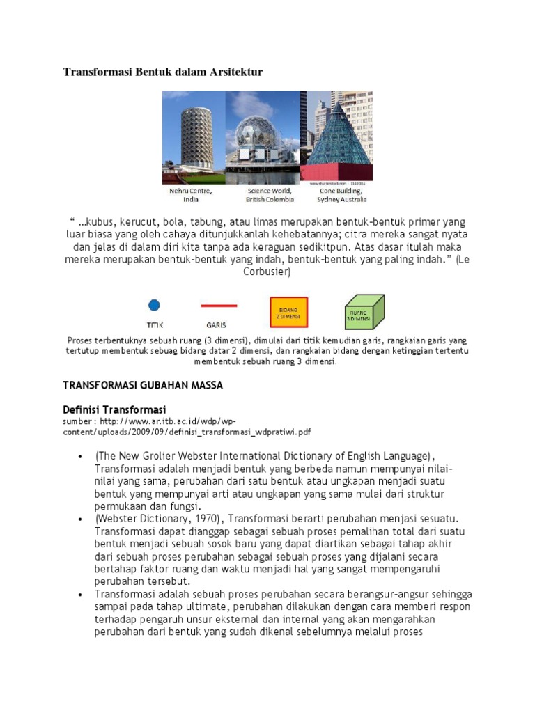 Transformasi Bentuk Dalam Arsitektur | PDF