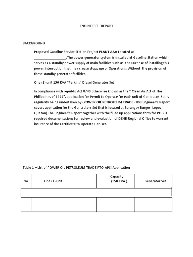 ENGINEER's Report | PDF | Exhaust Gas | Chemistry
