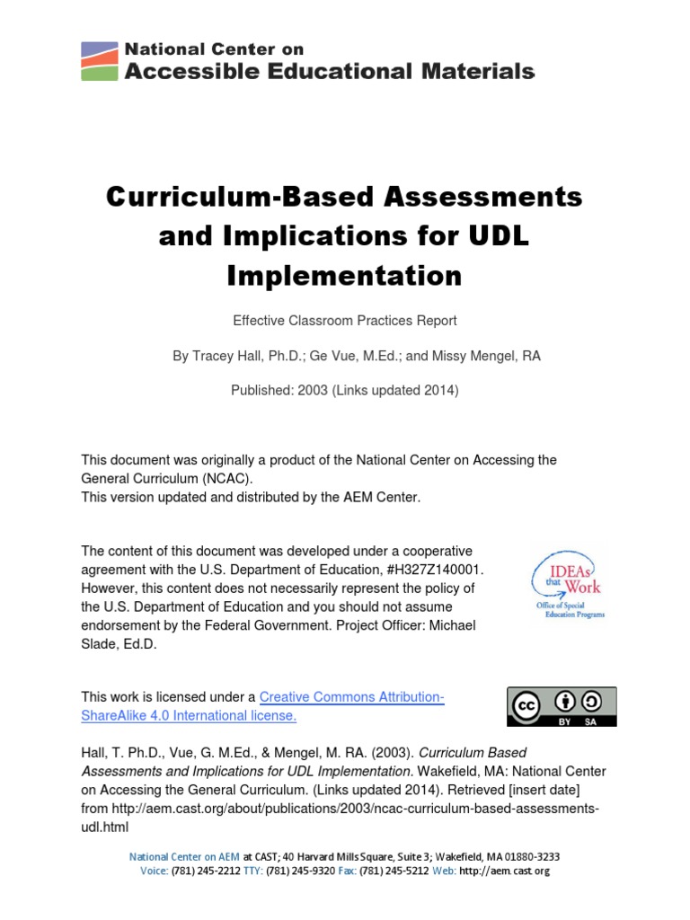 Curriculum-Based Assessments and Implications For UDL Implementation ...