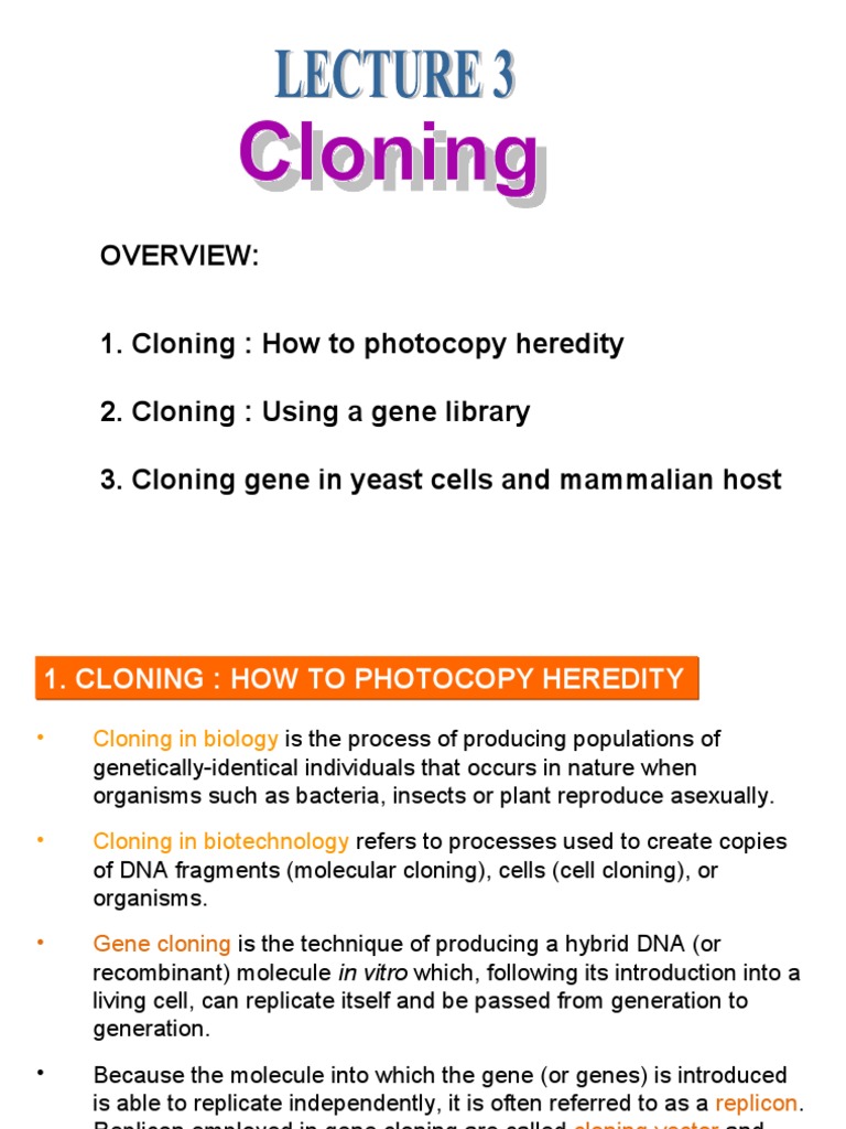 Lecture 3A - Cloning | PDF | Molecular Cloning | Complementary Dna