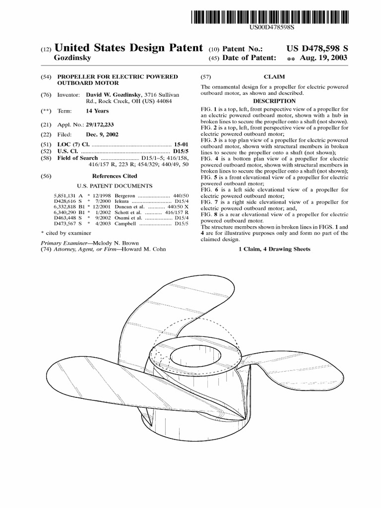 United States Design Patent (10) Patent No.: US D478,598 S | PDF ...