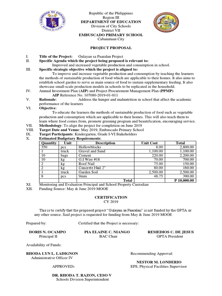 Gulayan Sa Paaralan Project Proposal | PDF | Business