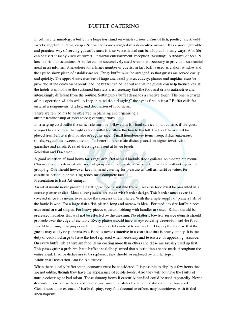 Buffet Catering Guide & Tips | PDF | Buffet | Menu