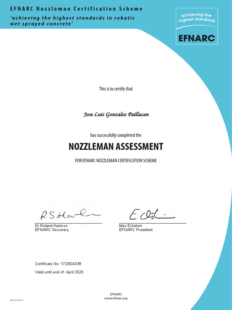 EFNARC Nozzleman Certificate - JGO - Apr 17 | PDF