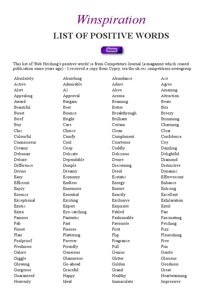 Winspiration - List of Positive Words PDF | PDF | Leisure