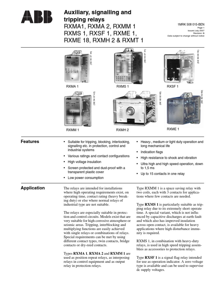 1mrk508015-Ben B en Auxiliary Signalling and Trippning Relays Rxma 1 ...
