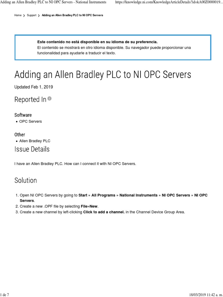 Connect Allen Bradley PLC to NI OPC Servers | PDF | Programmable Logic Controller | Network ...