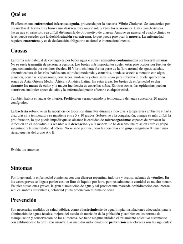 Qué Es Colera | PDF | Cólera | Diarrea