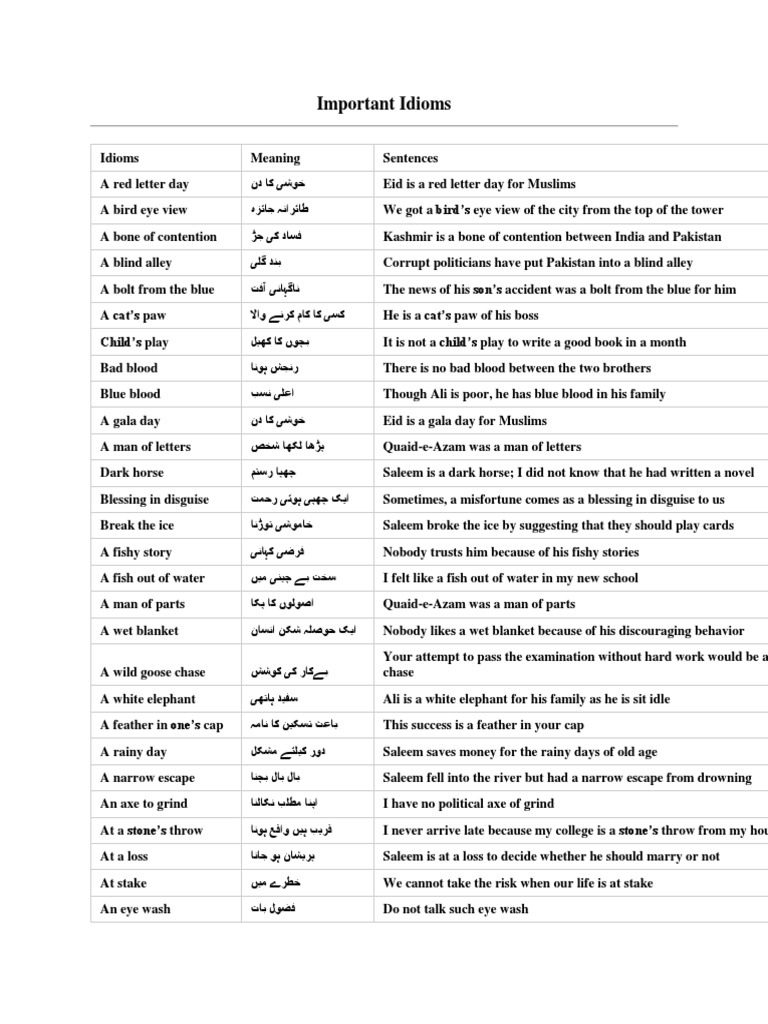 Important Idioms | PDF