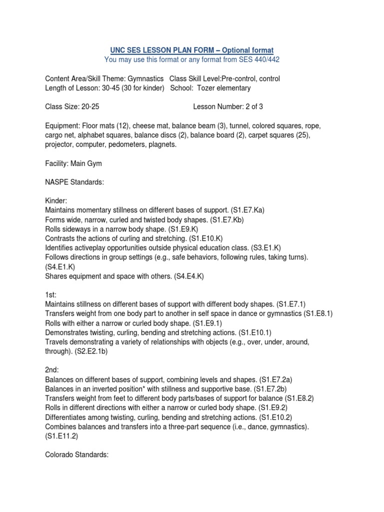 Gymnastics Lesson 1 1 | PDF | Gymnastics | Sports