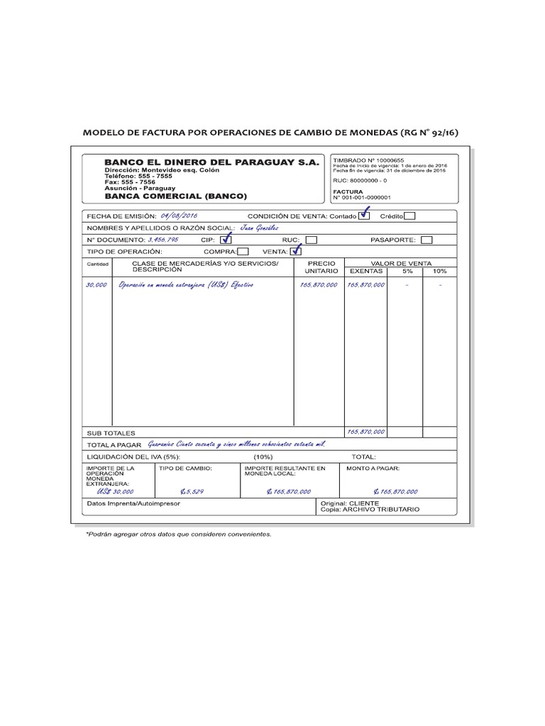 Modelo de Factura de Divisas Por Operaciones de Cambio de Monedas PDF | PDF
