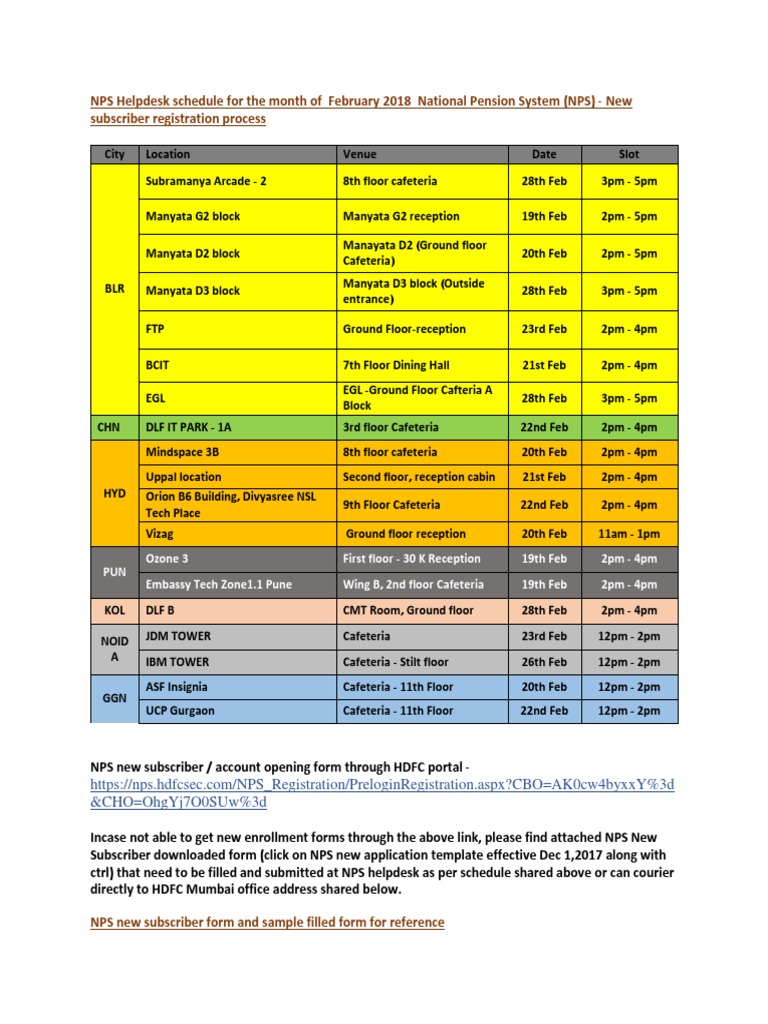 NPS Helpdesk Schedule For The Month of February 2018 National Pension ...