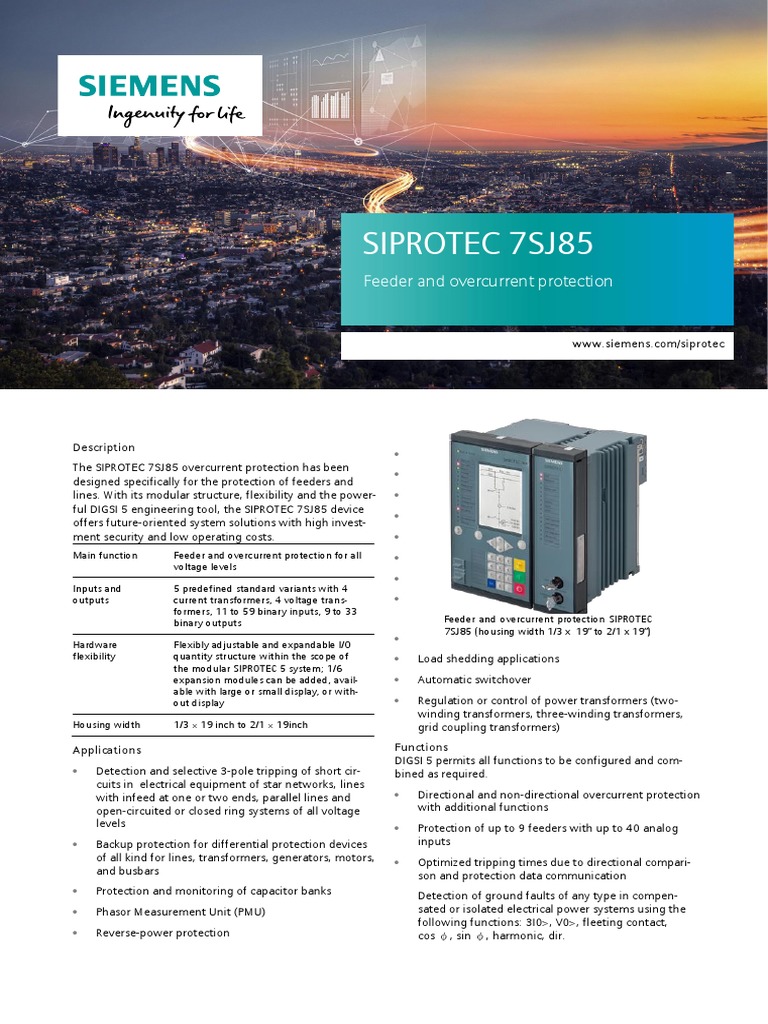Siemnes 7SJ85 | Download Free PDF | Transformer | Power (Physics)