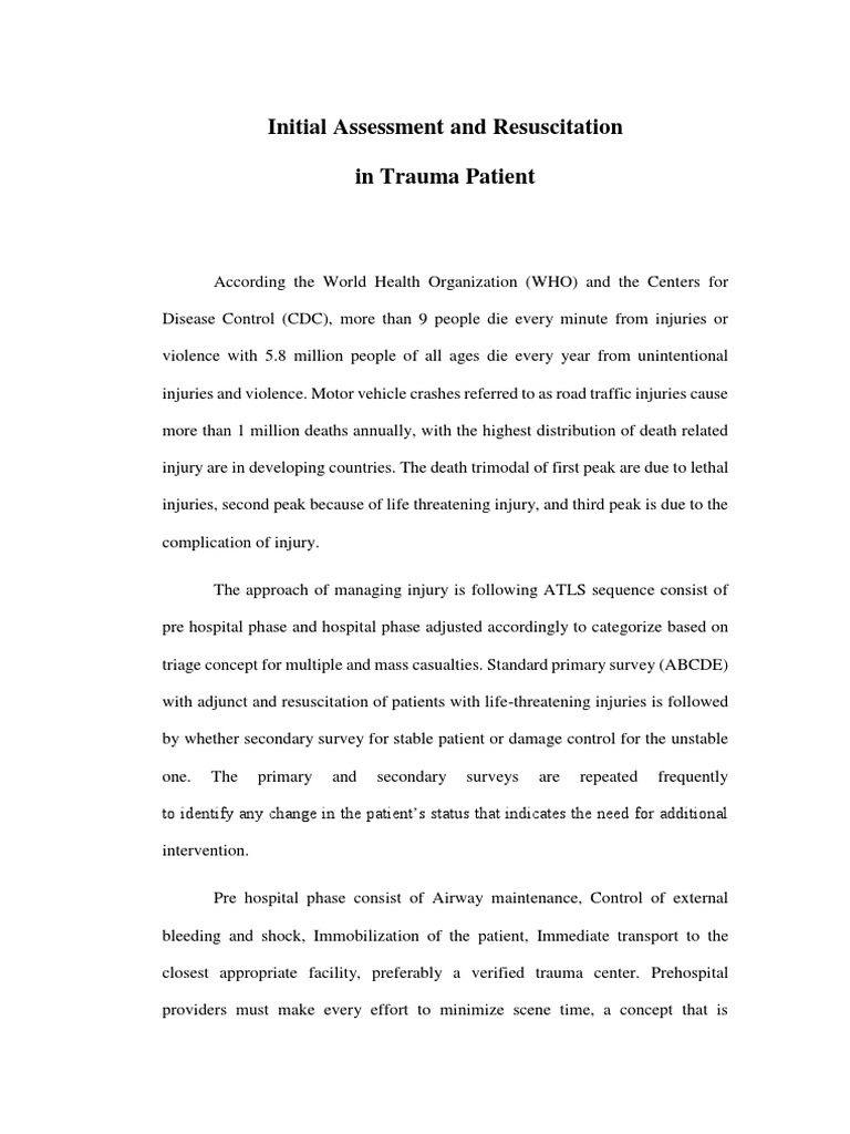 Initial Assessment and Resuscitation | PDF | Major Trauma | Thorax