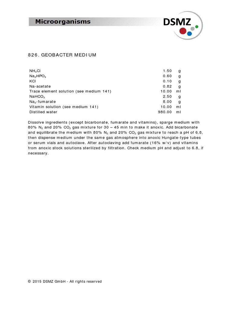 DSMZ Medium 826geobacter Medium | PDF
