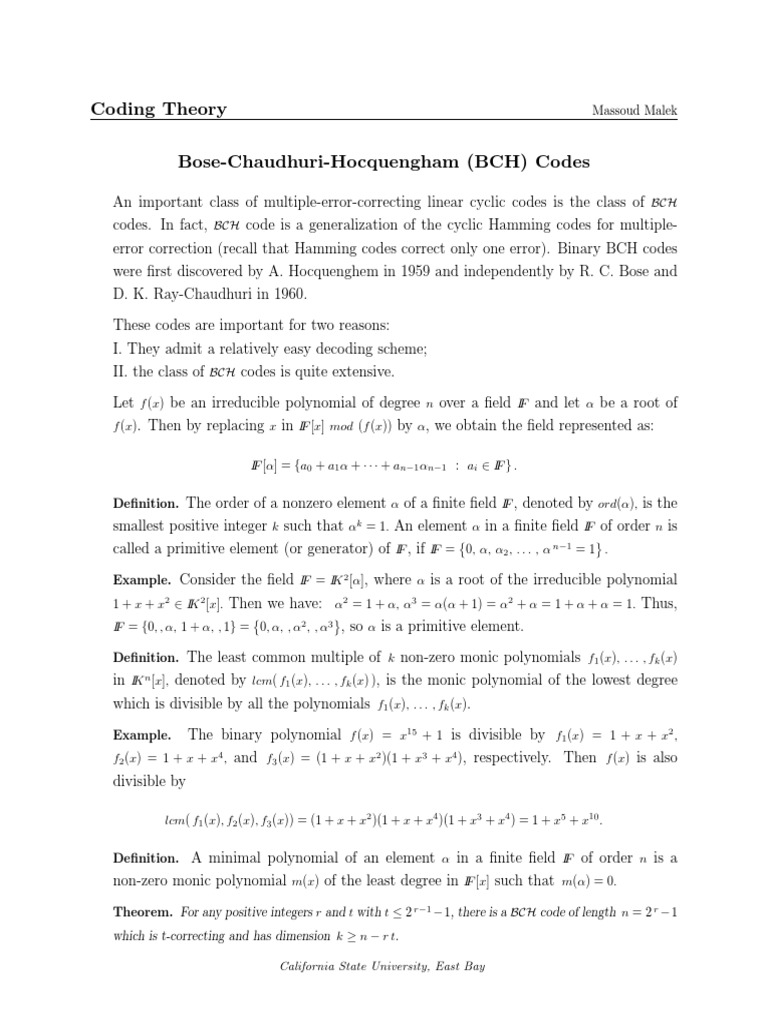 Coding Theory | PDF | Field (Mathematics) | Number Theory