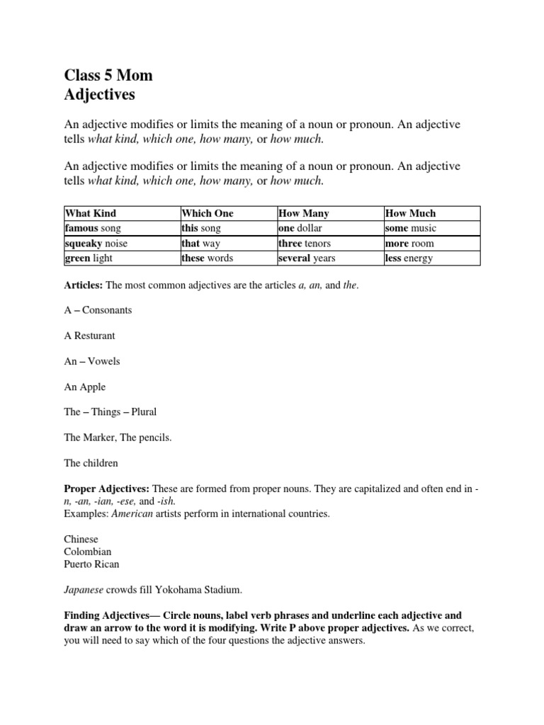 English Classification Exam | PDF | Adjective | Noun