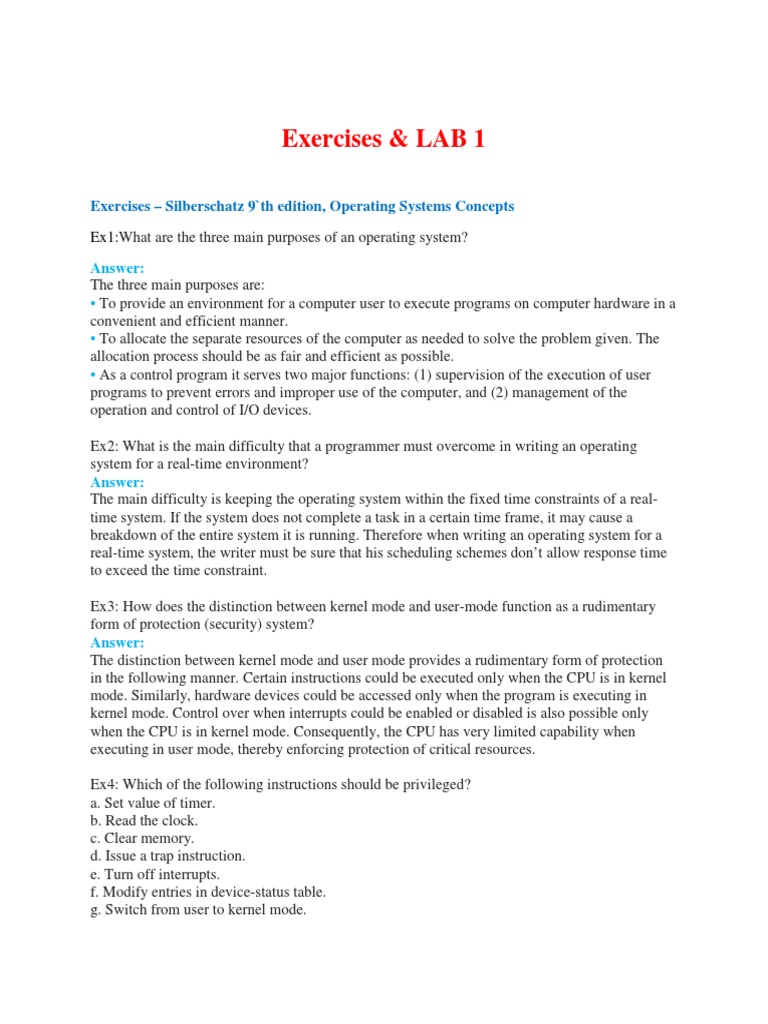 Exercises & LAB 1: Exercises - Silberschatz 9'th Edition, Operating ... Exercises & LAB 1: Exercises - Silberschatz 9'th Edition, Operating ...