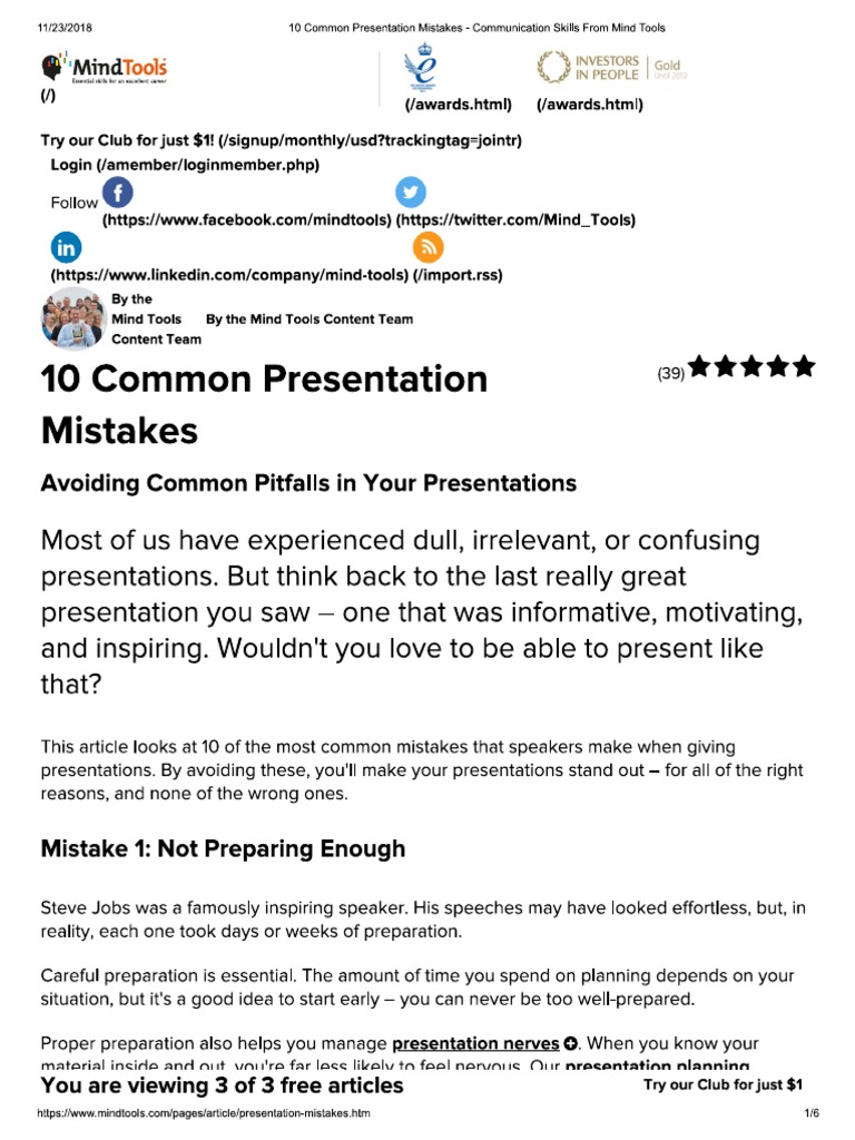 10 Common Presentation Mistakes - Communication Skills | PDF