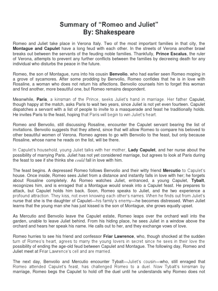 Summary of "Romeo and Juliet" By: Shakespeare | PDF | Characters In ...