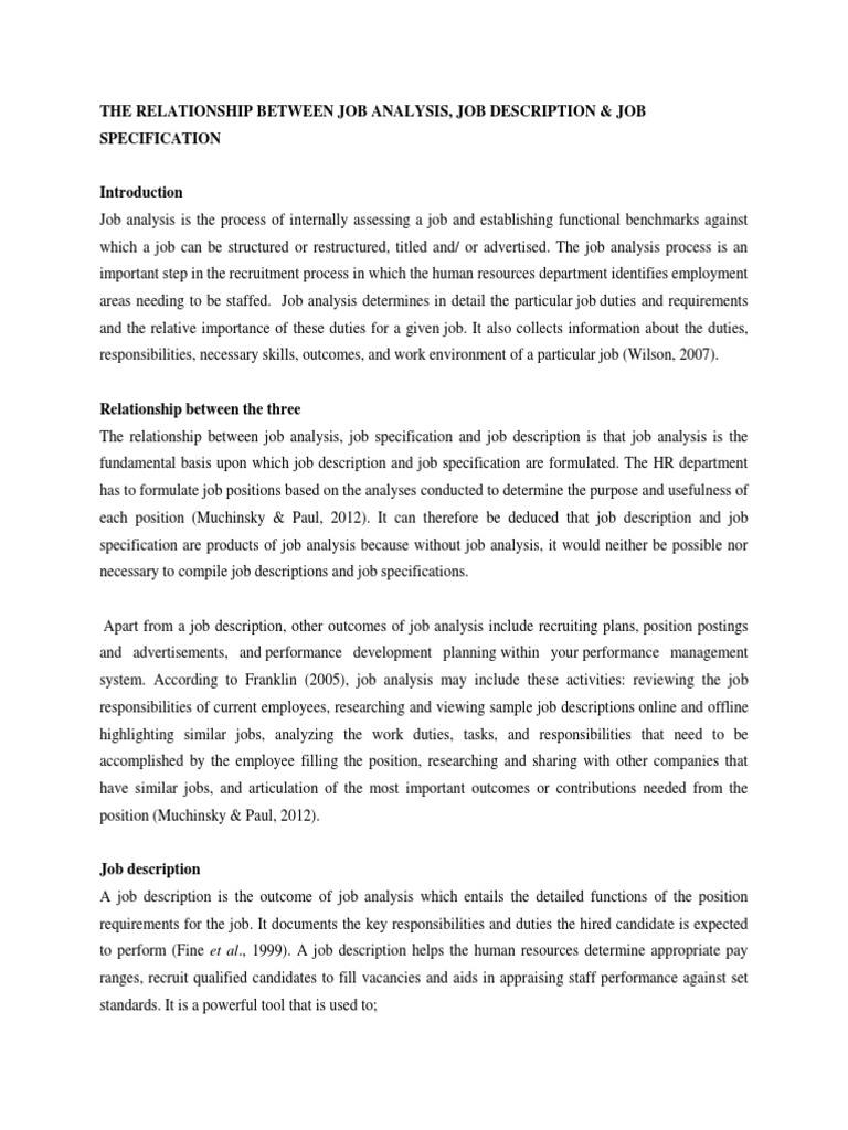 The Relationship Between Job Analysis, Job Description & Job ...
