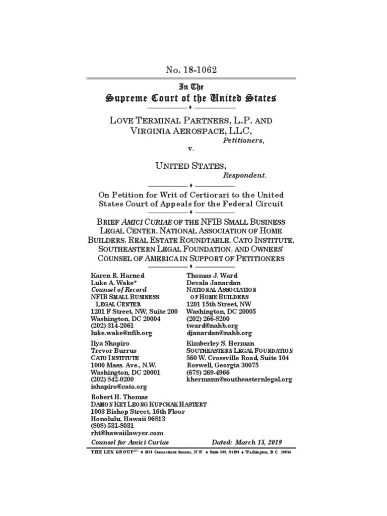 Brief Amici Curiae of NFIB Small Business Legal Center, Et Al, Love ...