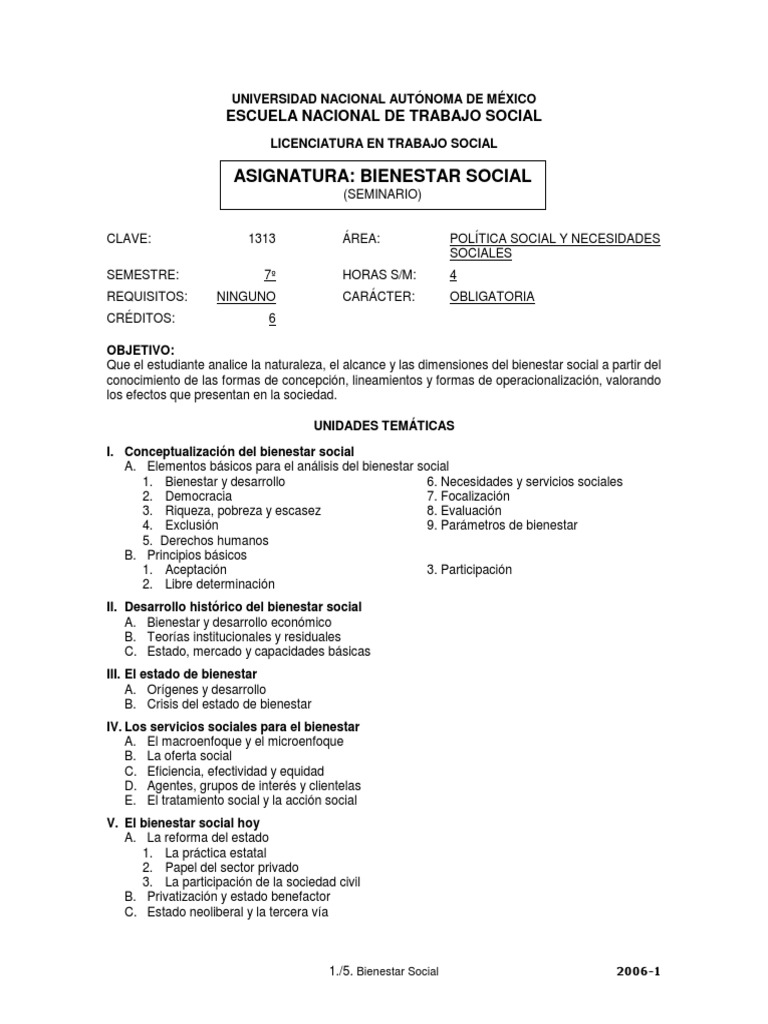Bienestar Social y Calidad de Vida | PDF | Trabajo Social | Estado ...