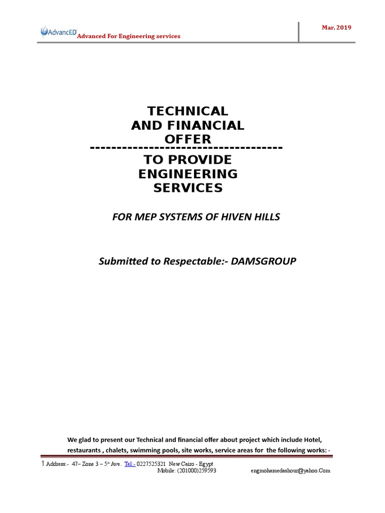 MEP Engineering Services Proposal for Hive Hills Project | PDF | Business