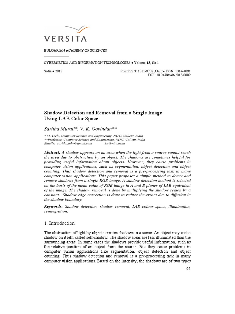 (13144081 - Cybernetics and Information Technologies) Shadow Detection and Removal From A Single ...