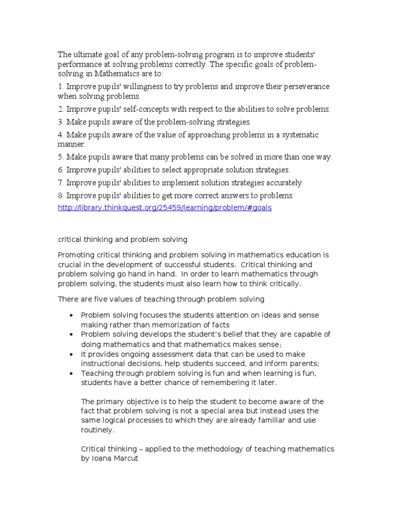 The Ultimate Goal of Any Problem | PDF | Critical Thinking | Teaching ...
