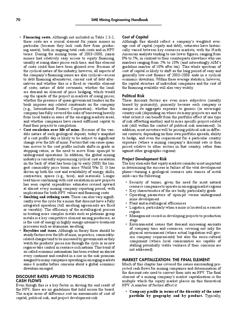 70 Sme Mining Engineering Handbook: Cost of Capital | PDF | Mining ...