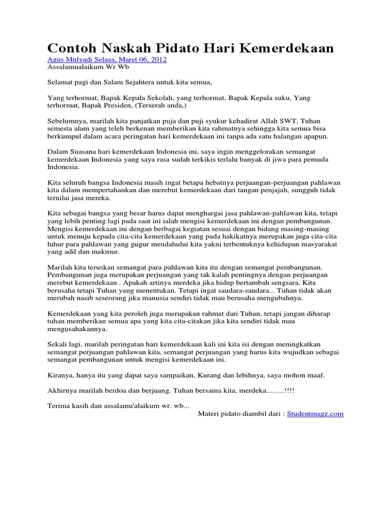 Contoh Naskah Pidato Hari Kemerdekaan | PDF