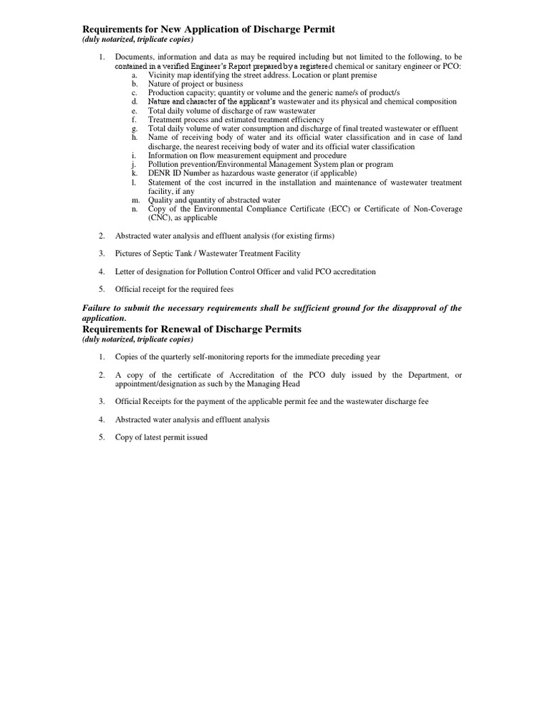 DENR Requirements | PDF | Wastewater | Sewage Treatment