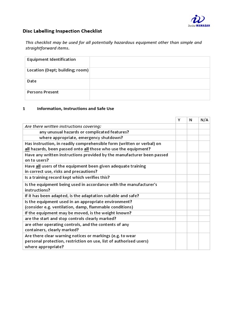 Disc Labelling Inspection Checklist: Straightforward Items | PDF ...