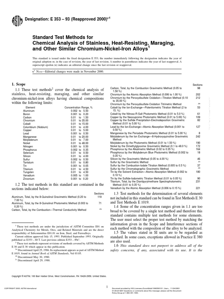 Astm E353 | PDF | Nitric Acid | Manganese