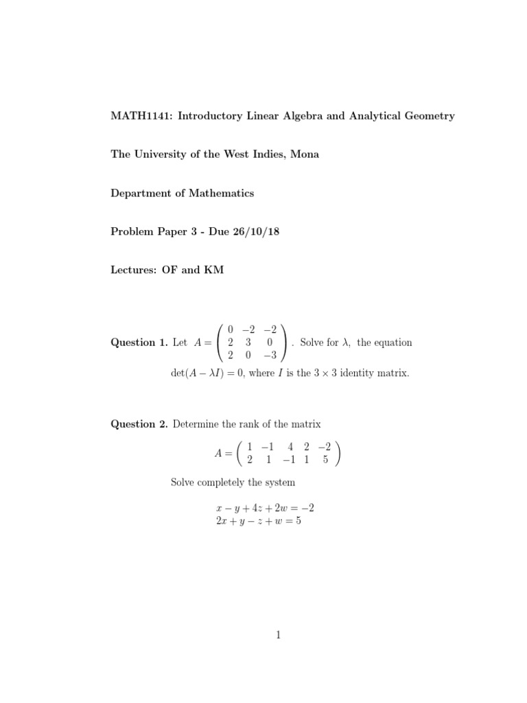 Problem Paper Math | PDF | System Of Linear Equations | Equations
