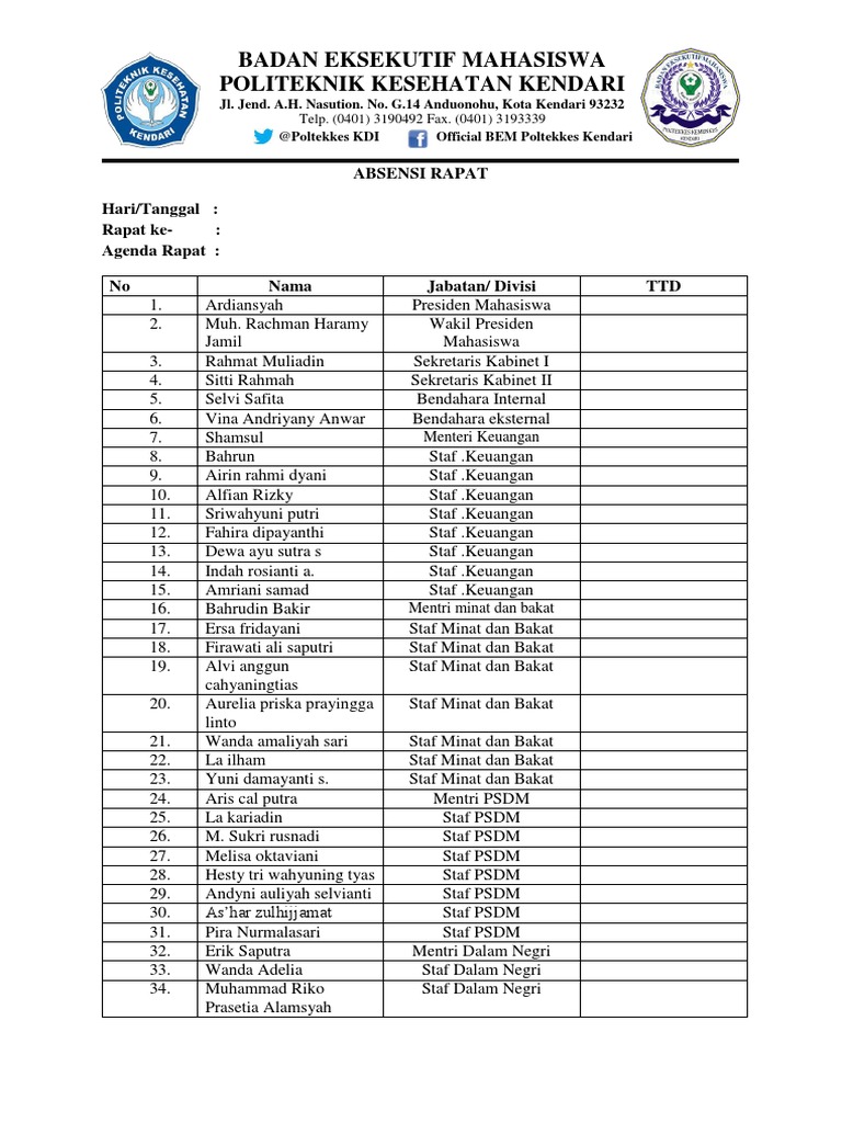 Absen Rapat Bem | PDF