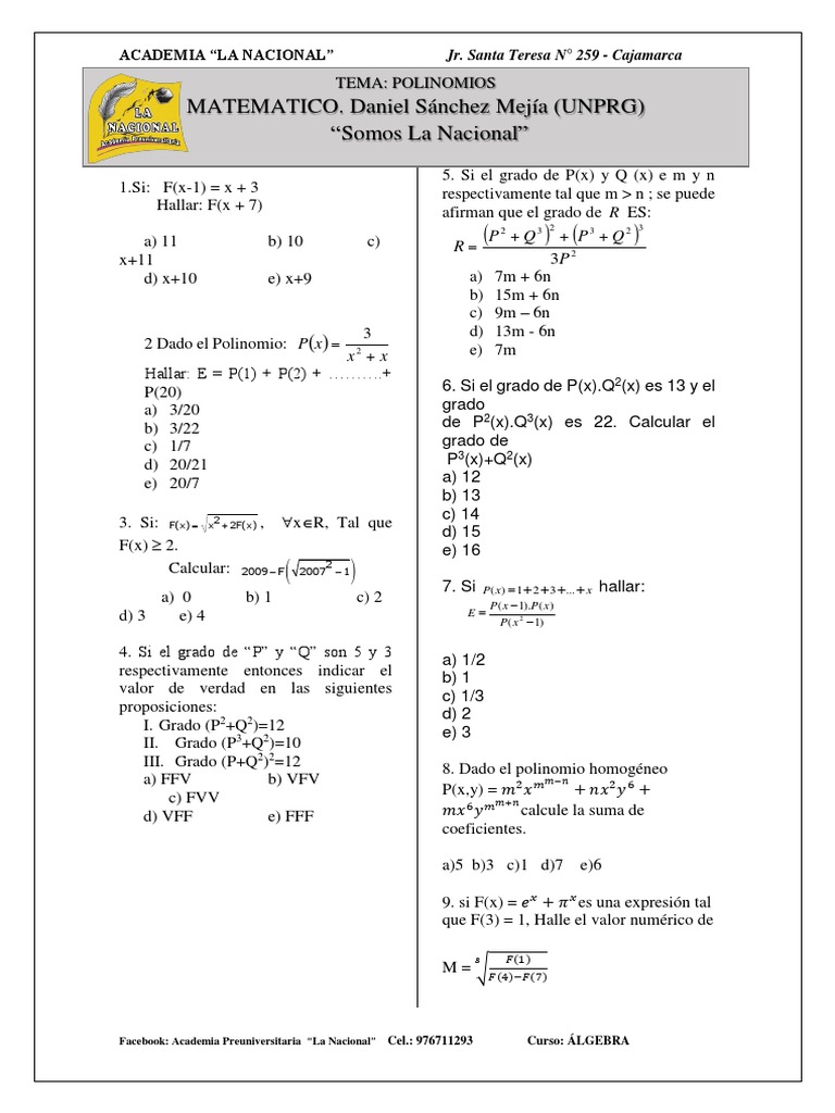 Polinomios | PDF | Álgebra | Ciencia computacional
