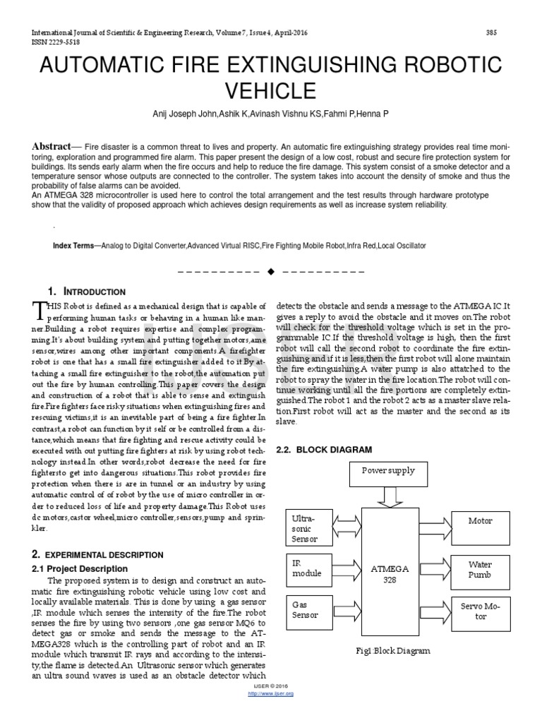 Automatic Fire Extinguishing Robotic Vehicle | PDF | Robot | Robotics