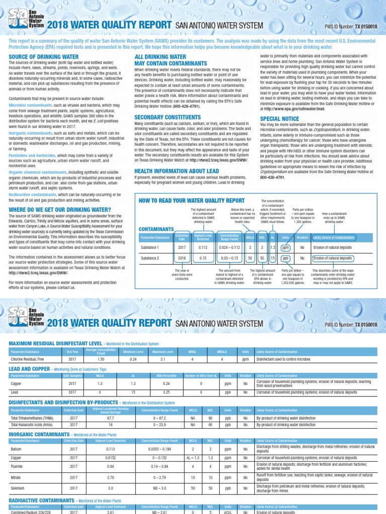 2018 San Antonio Water Quality Report | PDF | Drinking Water | Water ...