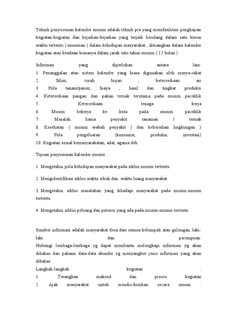 Teknik Penyusunan Kalender Musim Desa | PDF