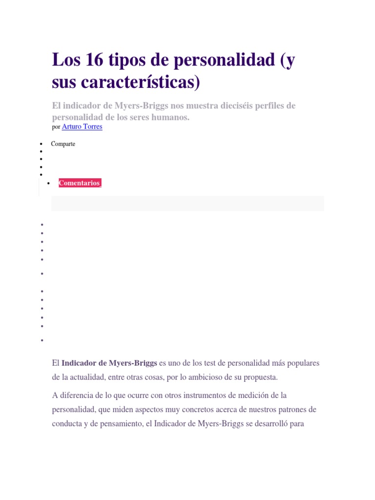 Los 16 Tipos de Personalidad | PDF | Conceptos psicologicos | Sicología