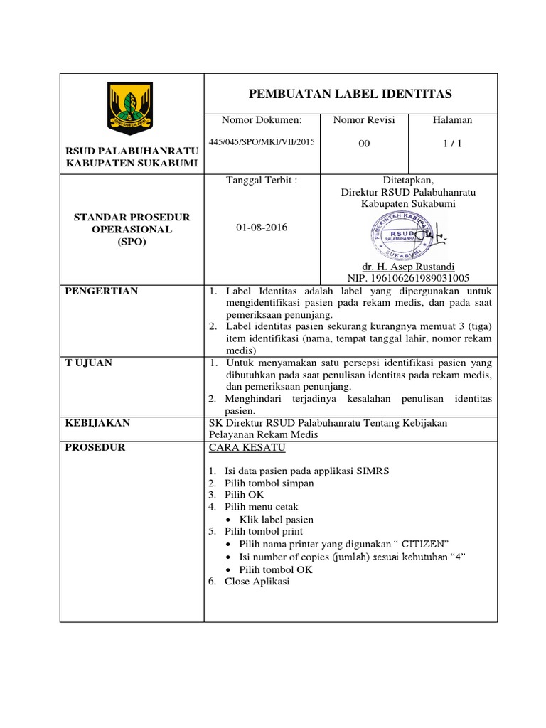 SPO Pembuatan Label Identitas | PDF