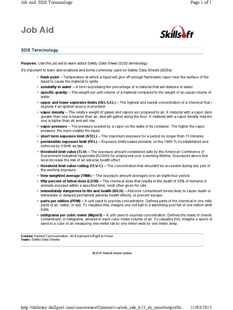 Job Aid: SDS Terminology | PDF | Safety | Nature