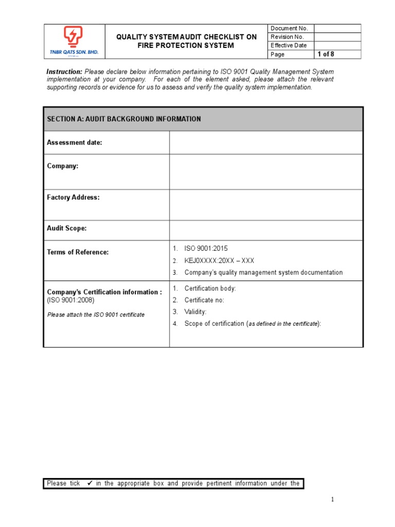 QMS Audit Checklist On FFS Rev2 1 | PDF | Iso 9000 | Calibration